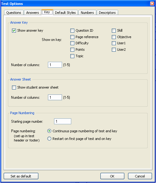 Changing Answer Key Display Options